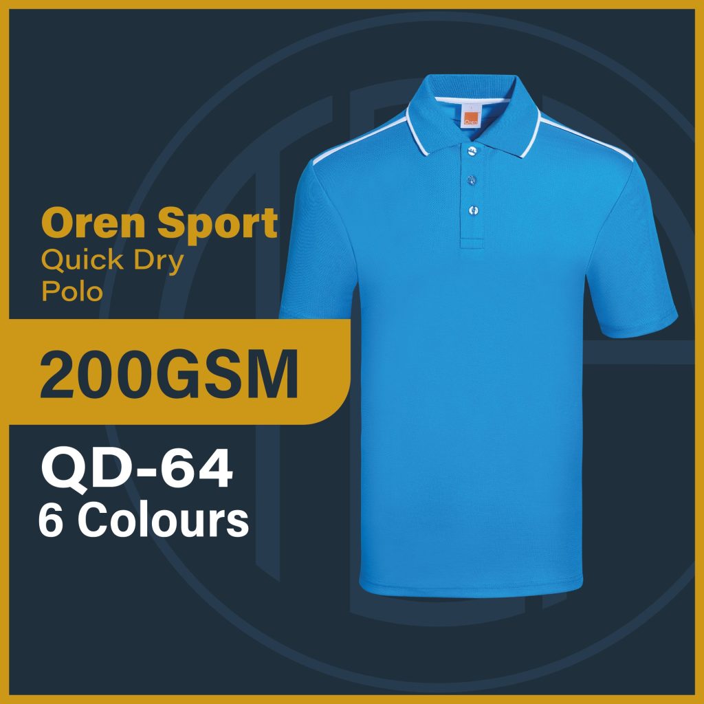 Oren Sport Quick Dry Polo 200GSM QD64 Unisex Polo Shirt - Custom Project Oren Sport Quick Dry Polo 200GSM QD64 Unisex Polo Shirt - Custom Project